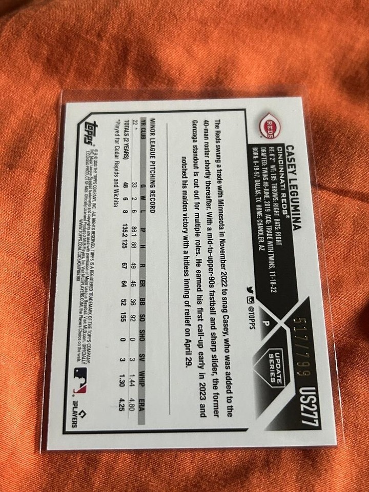 1024-5 2023 Topps Update Foilboard RC Casey Legumina Cincinnati Reds ...