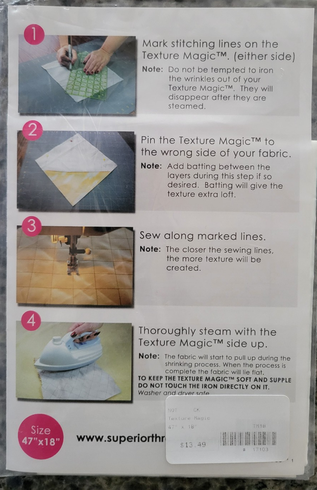 NEW Texture Magic - by Superior Threads - Texturizes Fabrics 47”x 18 ...