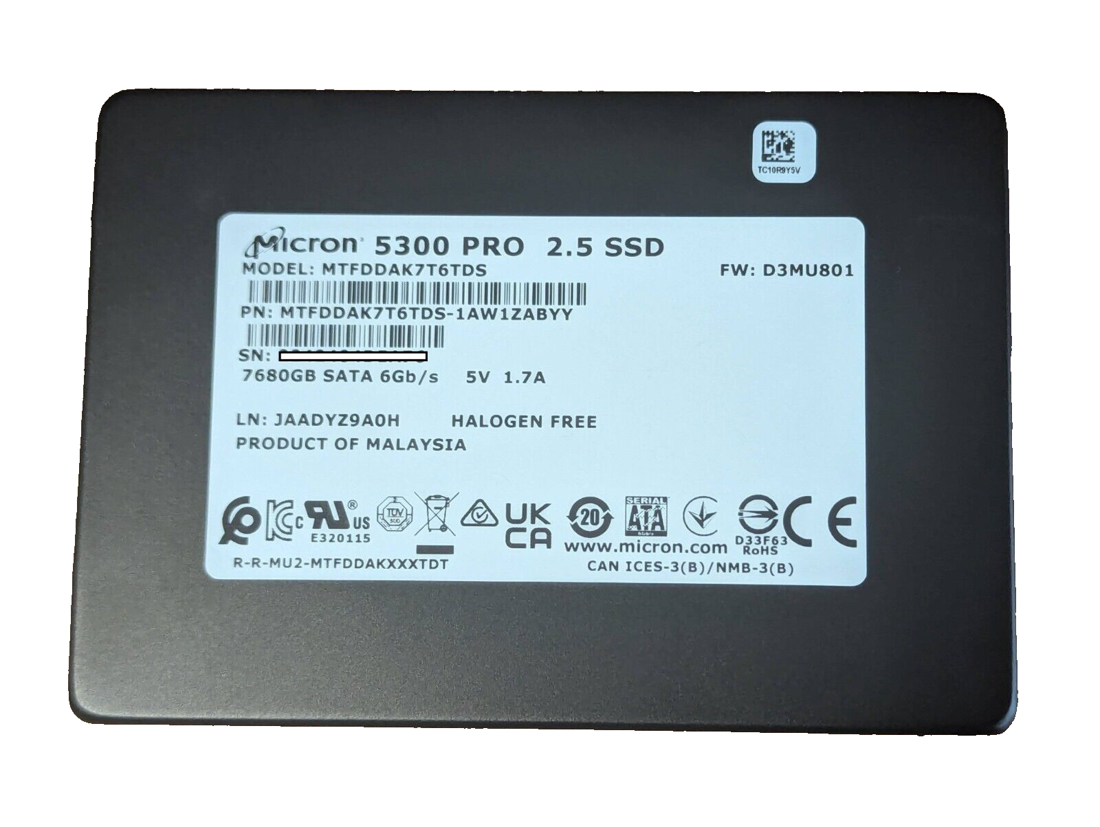 Micron 5300 Pro Series 7.68TB 2.5" SATA SSD Drive MTFDDAK7T6TDS-1AW1ZABYY 649528821966 | eBay