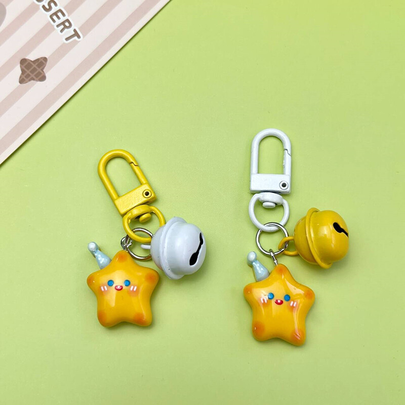 Cartoon Star Keychain Cute Pentagram Bell Keyring Girl Bag Pendant ...