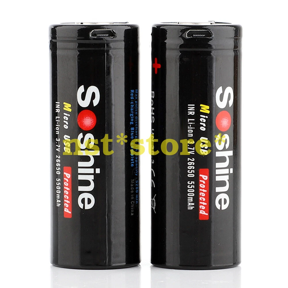 Pcs Soshine 5500mah 26650 Battery Protected 26650, 50% OFF