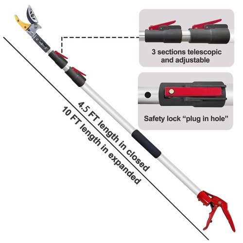 Telescopic Tree Trimmer 4.5-10 FT with 3 Section Length Adjustable, Cut ...