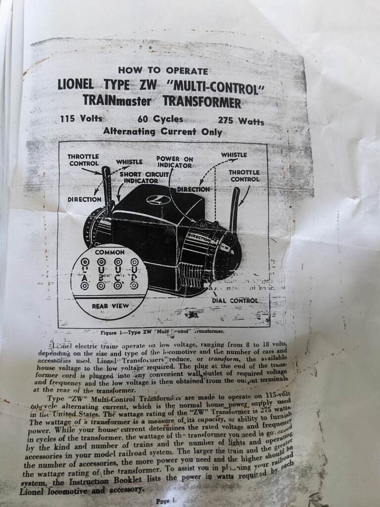 Vint. 1957 Postwar Lionel Model-R ZW 275 Watt Trainmaster Transformer ...