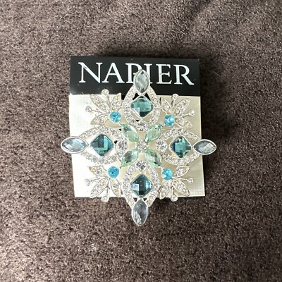 New Napier Silver/ Blue Elevated Stones Snowflake Pin | eBay