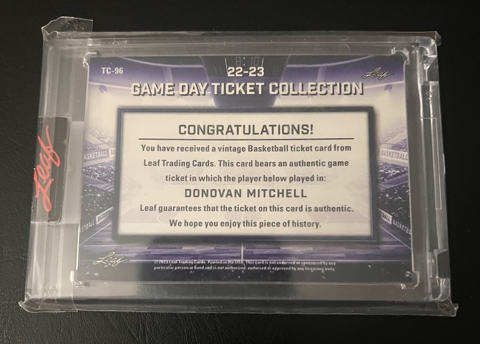 2022-23 Game Day Ticket Collection Donovan Mitchell Authentic Game | eBay