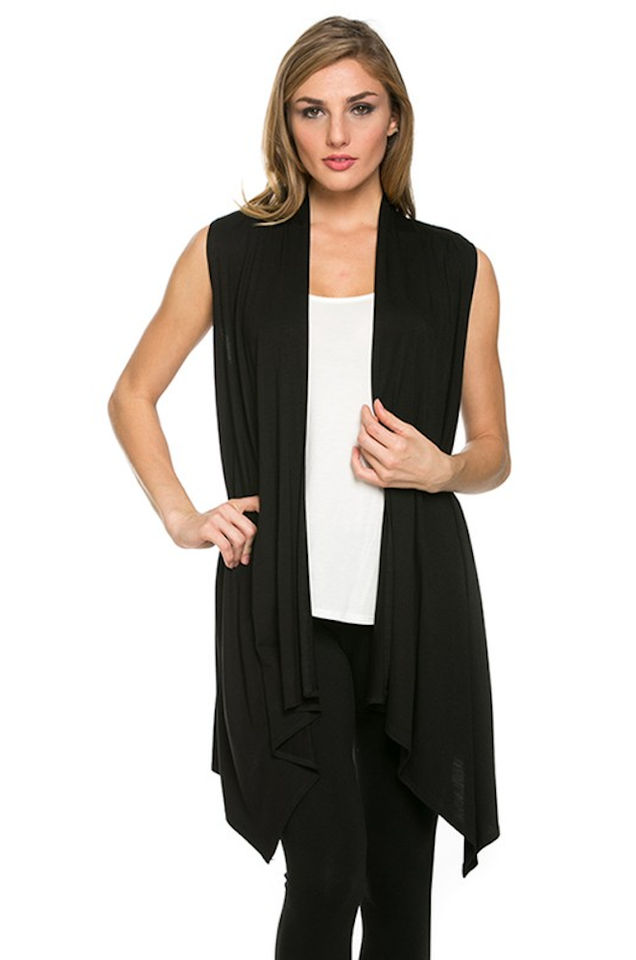 Womens Sleeveless Solid Cardigan Asymmetrical Hem Open Front Wrap Drape ...