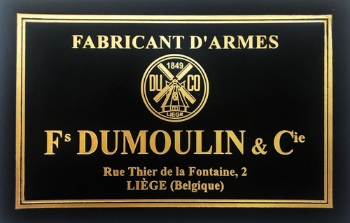 BELGIAN GUNMAKER GUN CASE TRADE LABEL for F. DUMOULIN Liege Shotgun ...