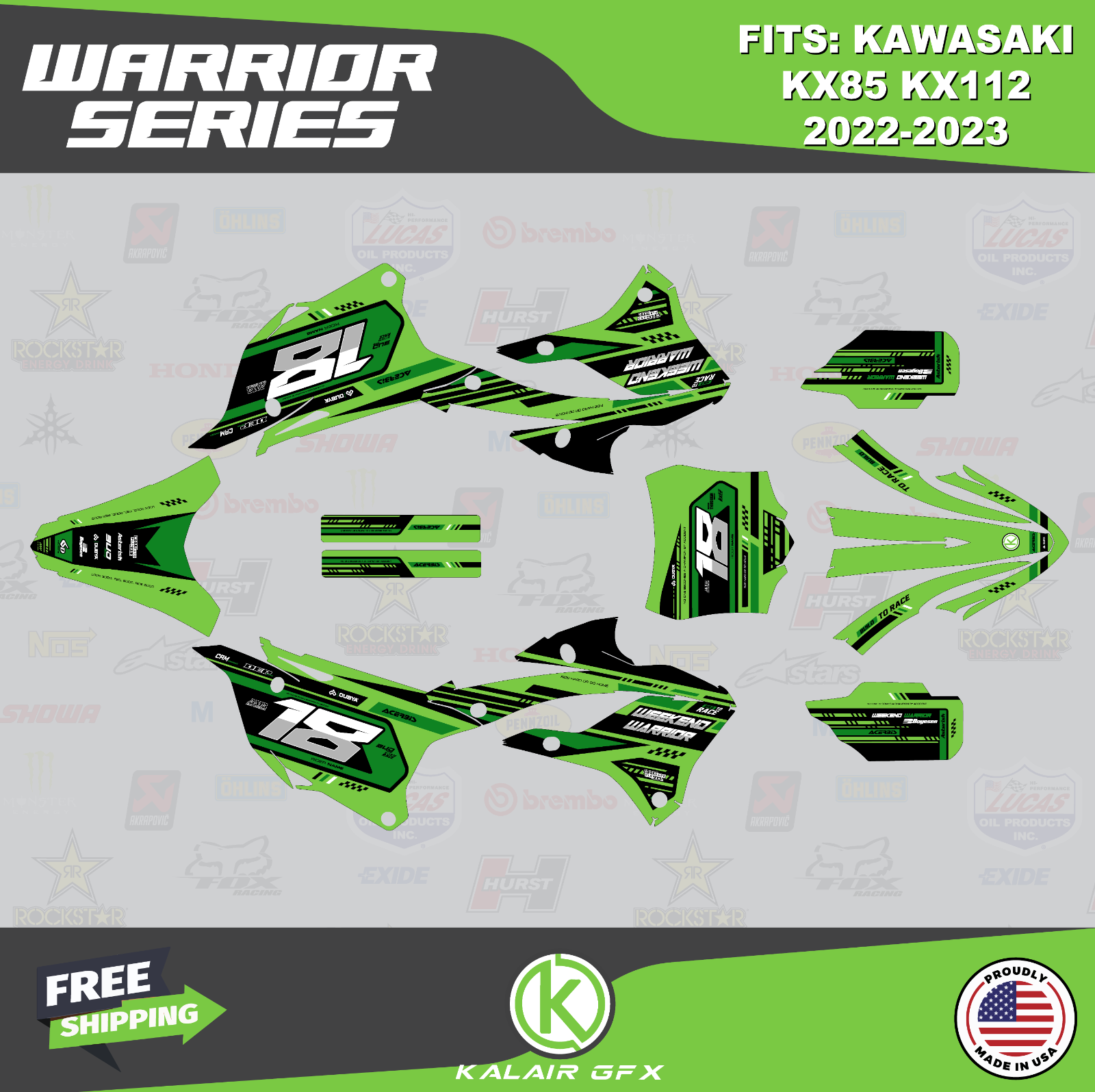 Graphics Kit for KAWASAKI KX85 KX112 2022 2023 Warrior - Green | eBay