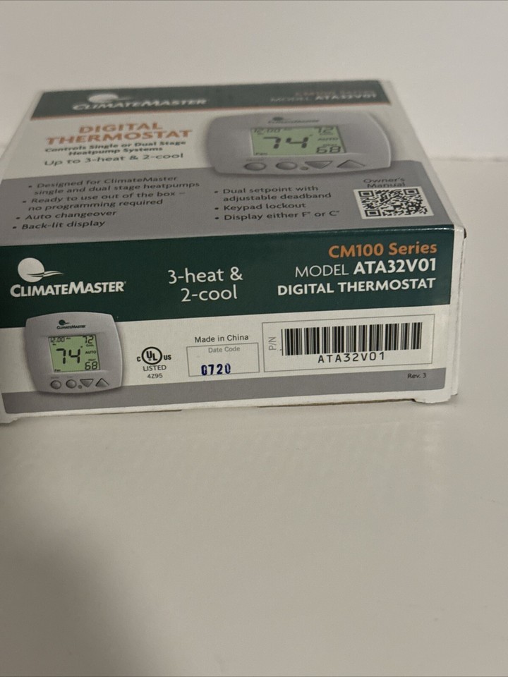 Climate Master Digital Thermostat Cm100 Series Model ATA32V01 3 Heat 2 ...