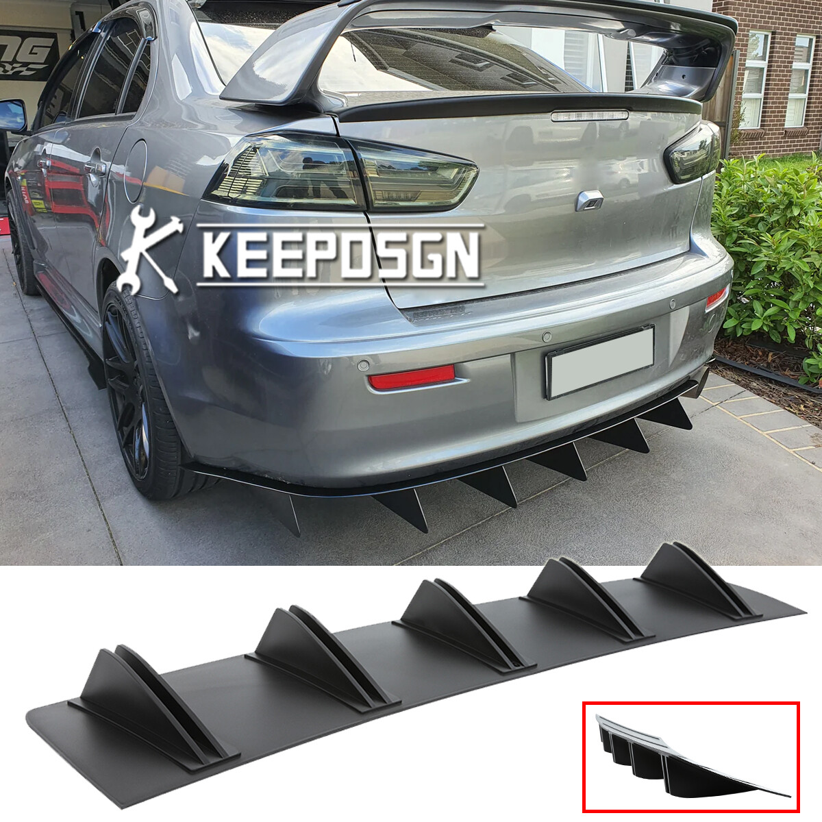 For Mitsubishi Lancer EVO X Rear Bumper Spoiler Diffuser Lip Shark Fin ...