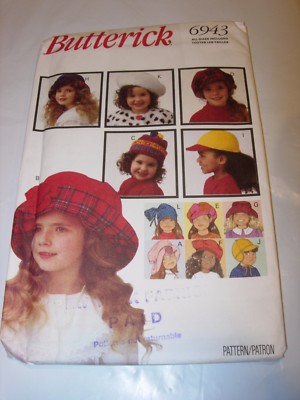 UNCUT BUTTERICK Sewing Pattern 6943 YOUNG GIRLS HAT VISOR CAP CLOTHING ...