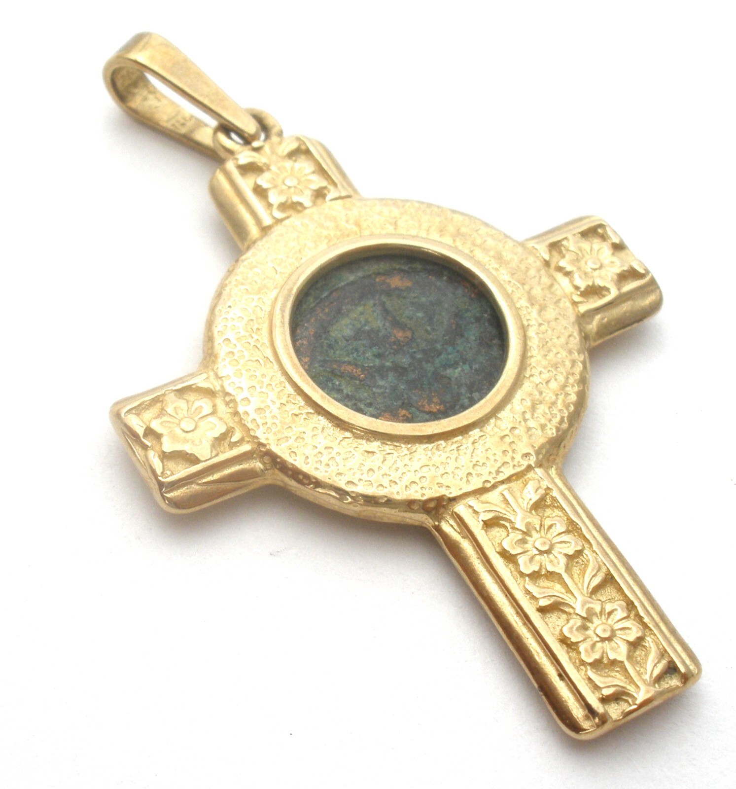 14K Gold Cross Pendant With Antique Ancient Greek Anchor Coin 5.95 ...
