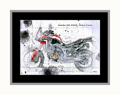 Line Tech Drawing Honda CRF 1000L Africa Twin Mock Retro Art Poster ...