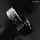 8mm Black Tungsten Ring Black Blue Carbon Fiber Wedding Band ATOP Men's ...