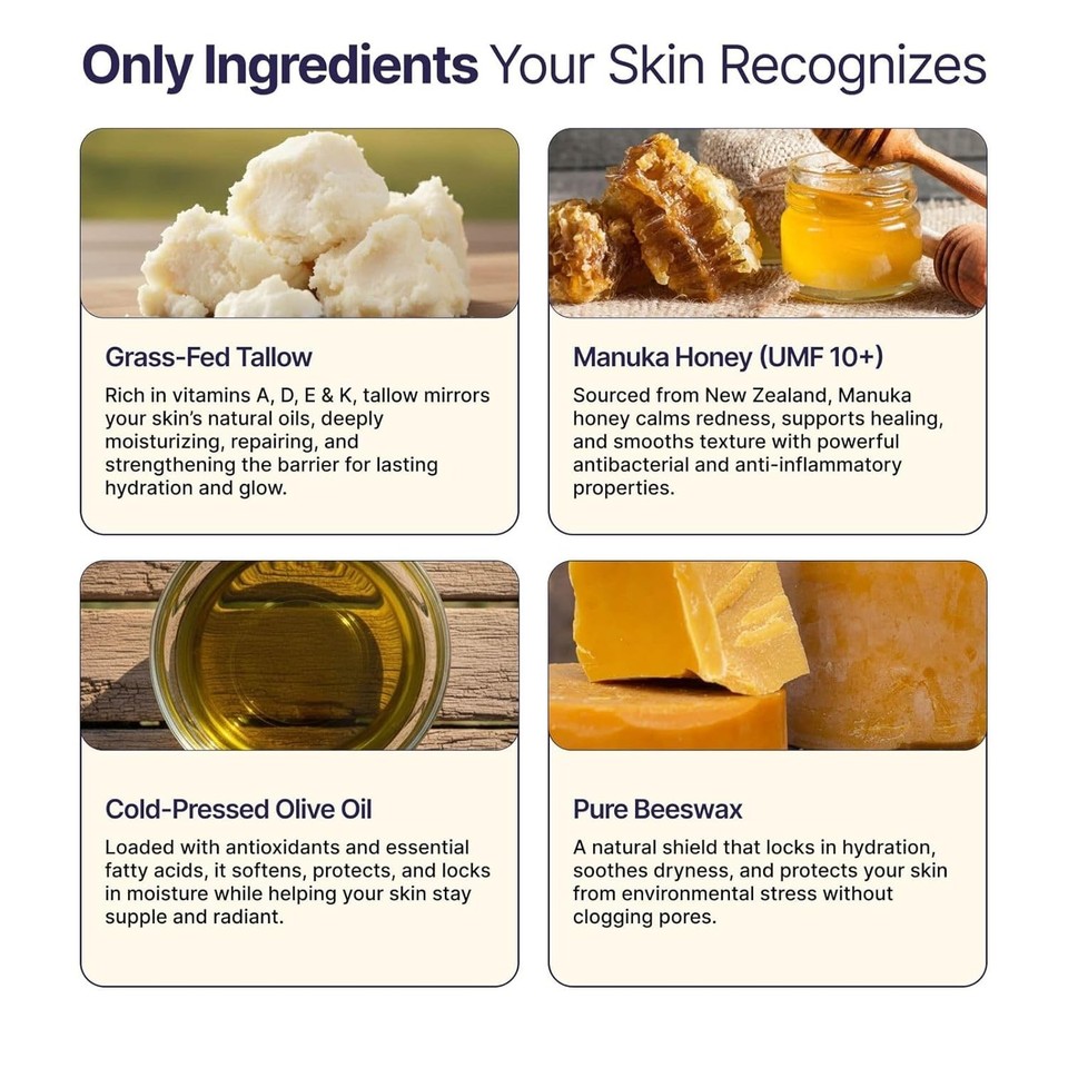 Neptune Tallow & Honey Anti-Aging Balm - With Manuka Honey, Grass Fed ...