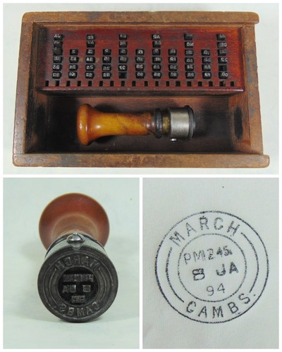 GPO Post Office Dated Hand Stamp MARCH CAMBS & Box w/Dies *Rare/Vintage ...