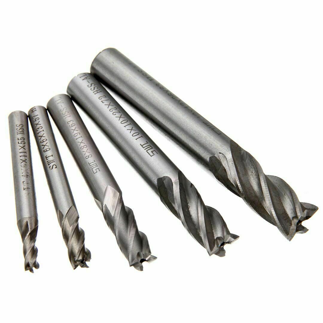 5pcs 4/6/8/10/12mm HSS Straight Shank 4 Flute End Mill Cutter Drill Bit ...