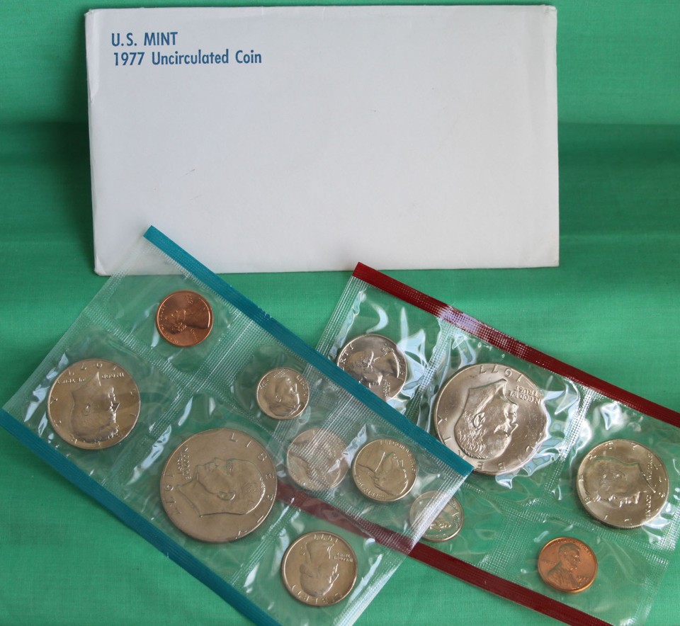 1977 United States Mint ANNUAL Uncirculated 12 Coin Set BU with P and D ...