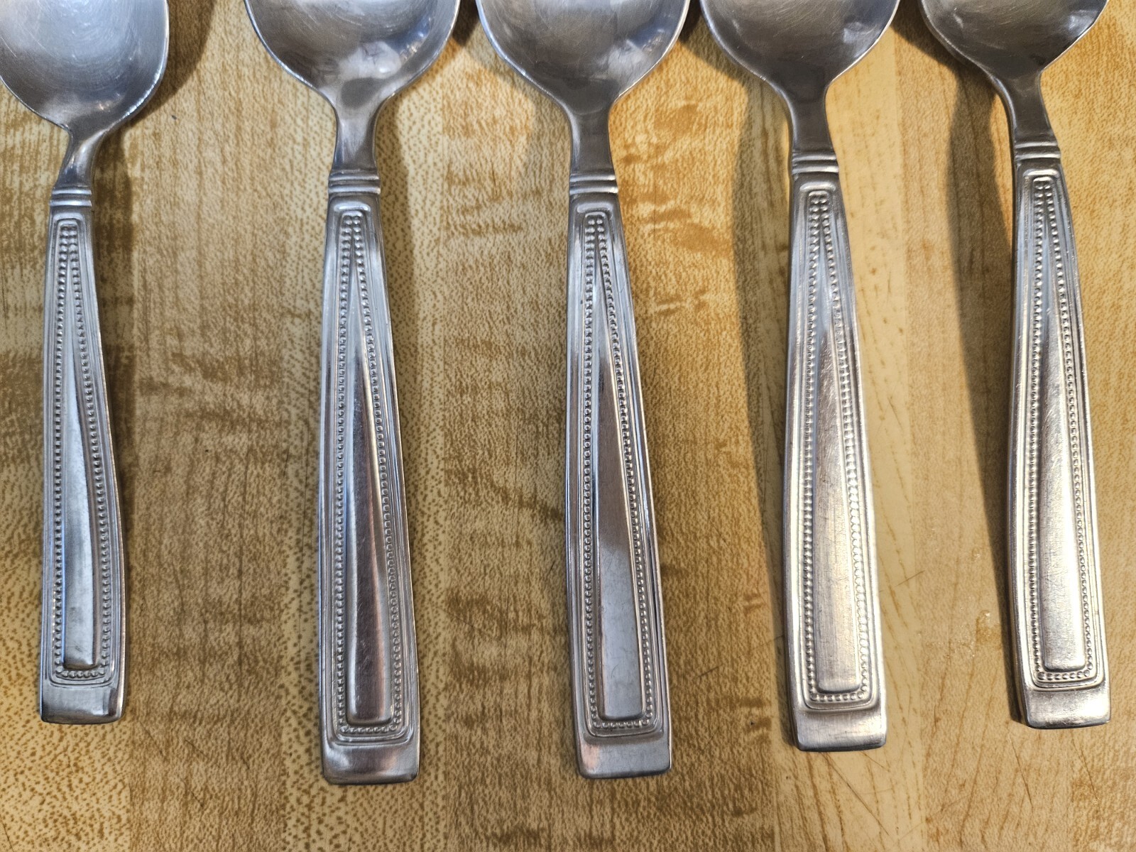 Oneida Stainless Square Beaded Set of 5 Spoons (1) Teaspoon (2) Dinner ...