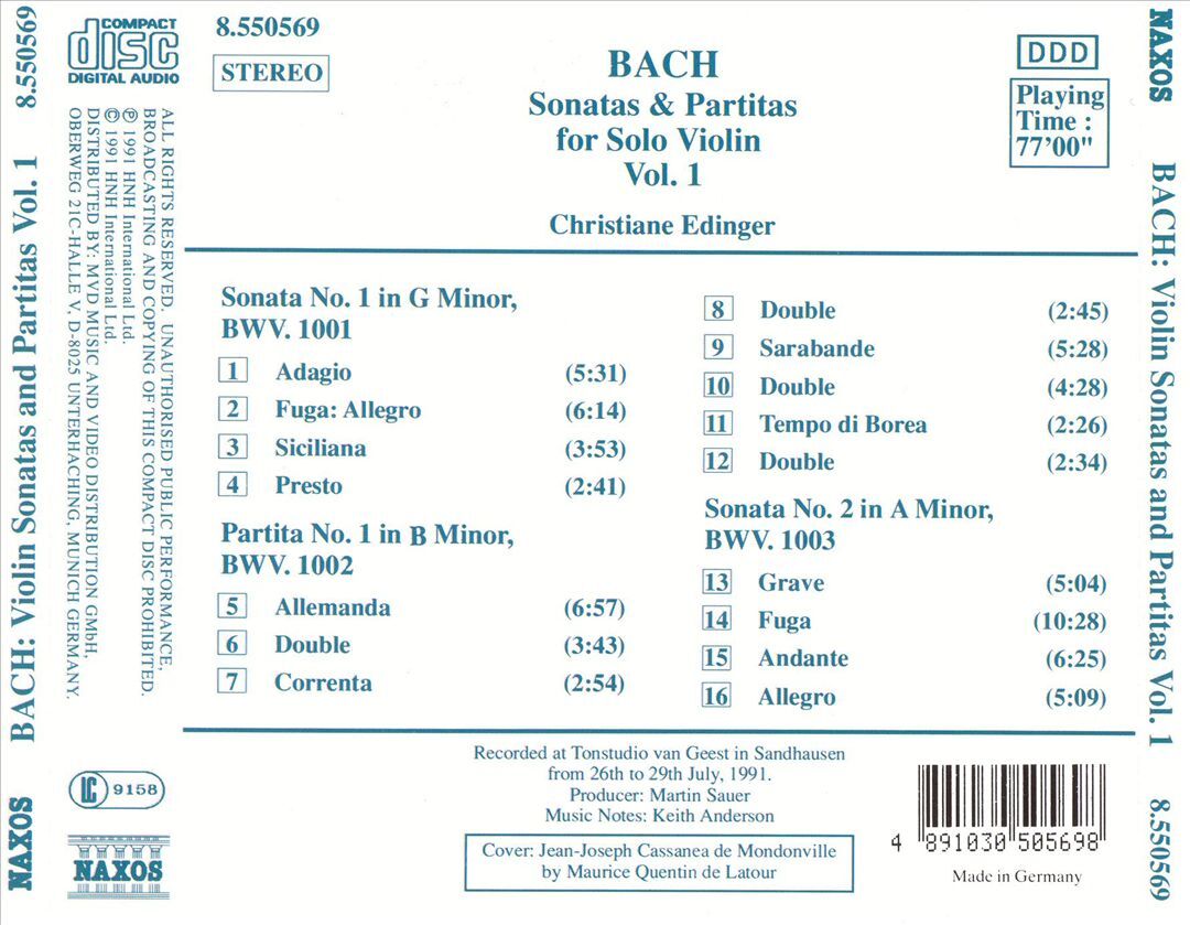 CHRISTIANE EDINGER BACH: SONATAS AND PARTITAS FOR SOLO VIOLIN, VOL. 1 ...
