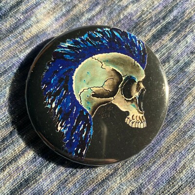 Punk Rock Art Button Pin Pinback Button - Mohawk Skull - Anarchy - Oi ...