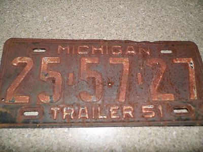 Vintage 1951 Michigan License Trailer Plate - 25-57-27 | eBay