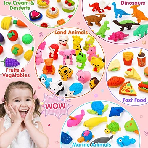 80PCS Mini Animal Erasers for Kids Bulk Small Toys 3D Cute Erasers Desk ...