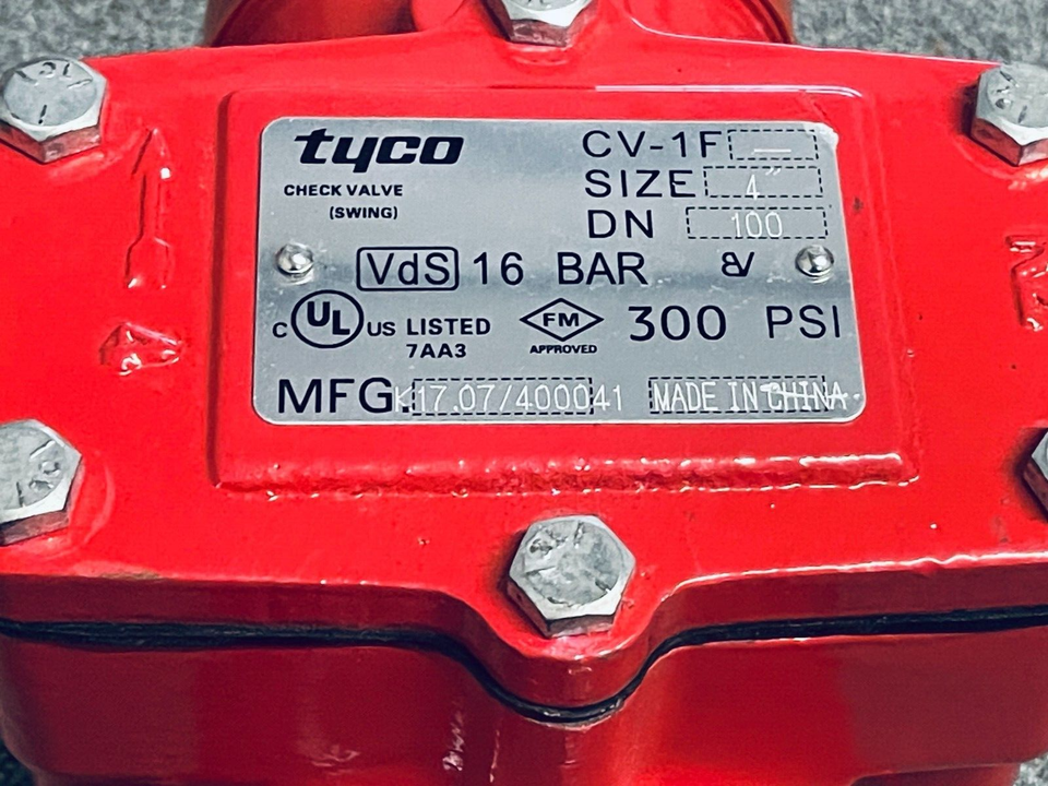 Tyco Check Valve CV-1F 4" Fire Suppression Grooved End Swing 300 PSI | eBay