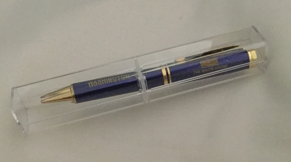 WHITE HOUSE PEN + CHALLENGE COIN GOLD in WOOD BOX DEMOCRAT REPUBLICAN ...