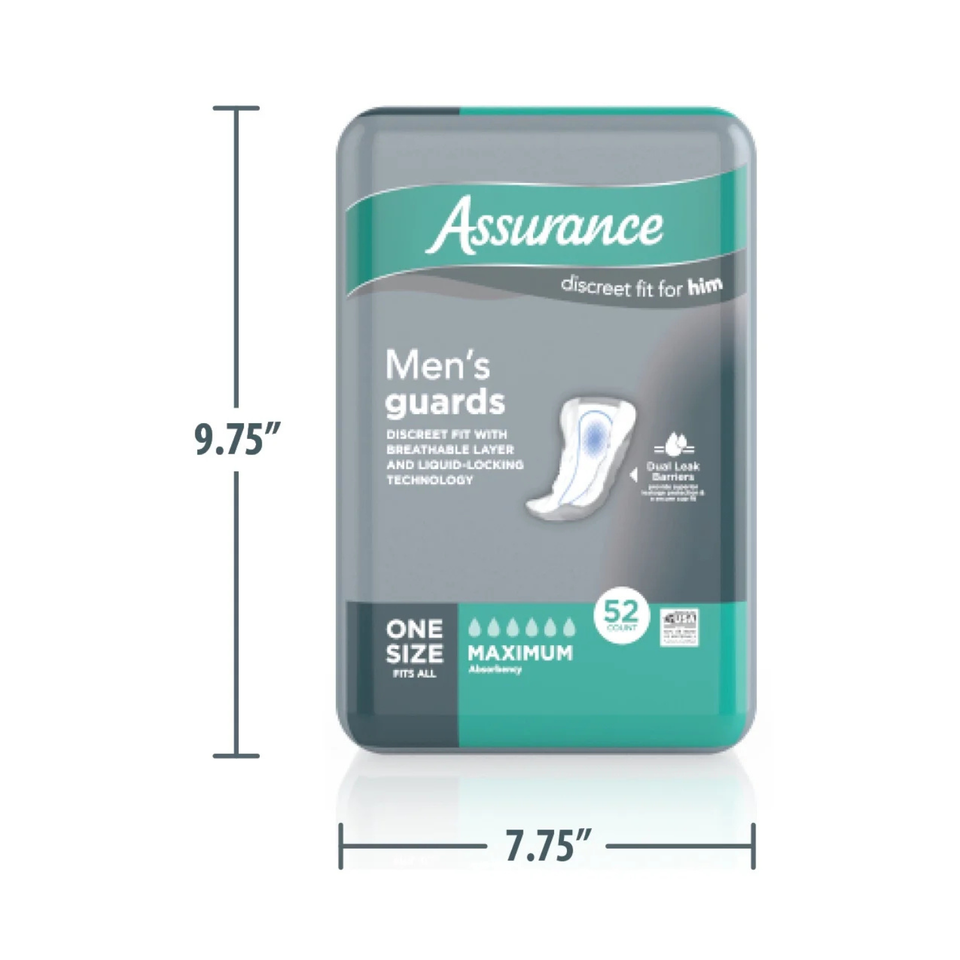 Assurance Men's Guards, Maximum Absorbency, One Size Fits All, 52 Count ...