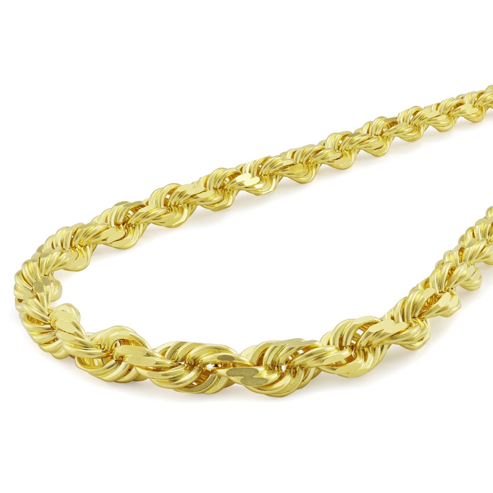 10k Yellow Solid Gold 7mm Mens Diamond Cut Rope Chain Necklace Italian ...