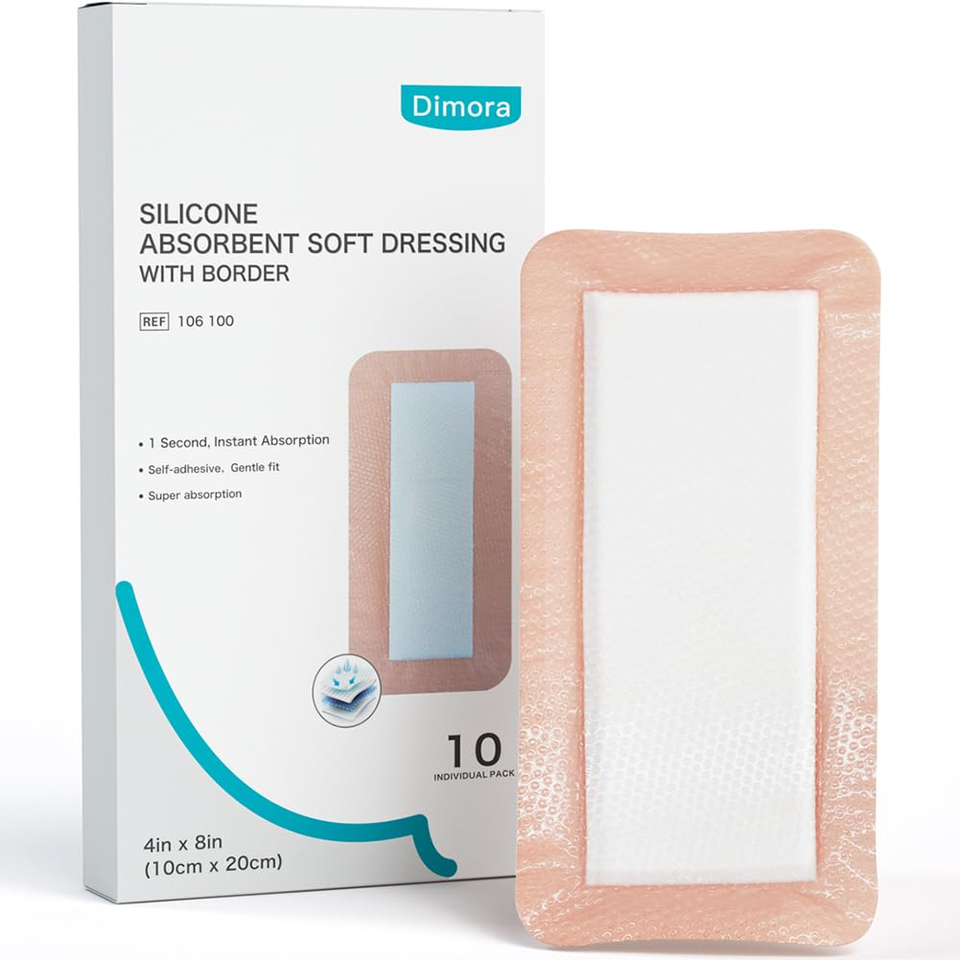 Silicone Ultra Absorbent Dressing Pads - Adhesive Wound Bandage with ...