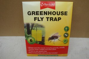 PACK OF 6 RENTOKIL GREENHOUSE FLY TRAPS WHITEFLY GREENFLY MIDGES PESTS ...
