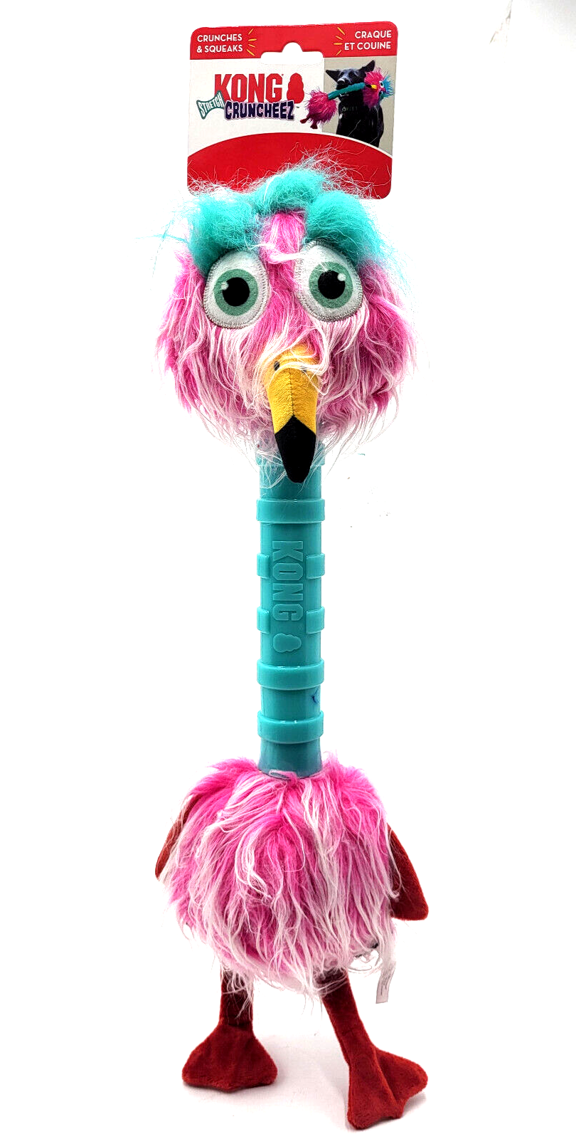 KONG Cruncheez Stretch Birds XL Pink Rattle Crunchy Plush Dog Toy 23x8 ...