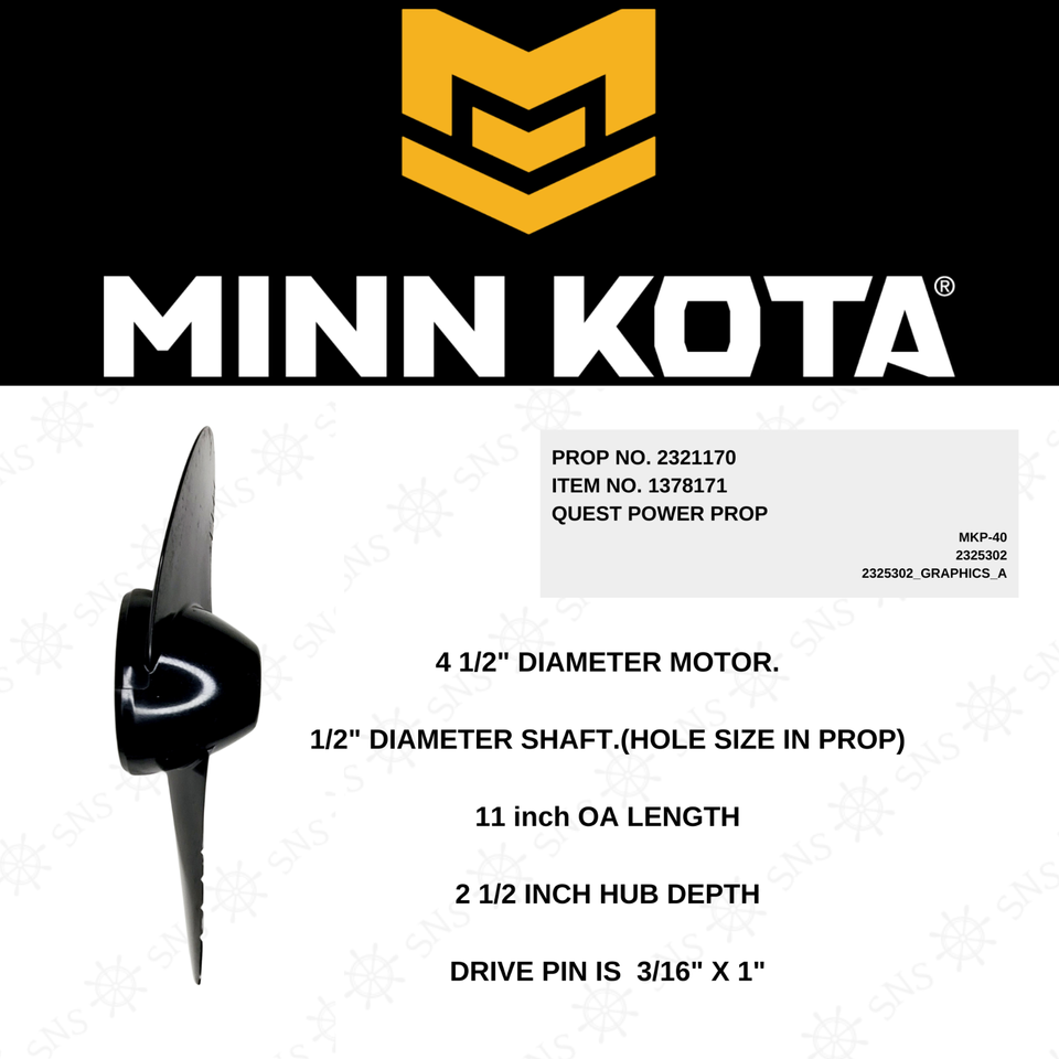 MINN KOTA PROP MKP-40, 2321170, 1378171, 1865040. 4 1/2" QUEST MODELS ...