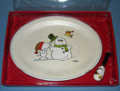 Hallmark Peanuts Snoopy Woodstock Ceramic Serving Platter Plate Knife ...