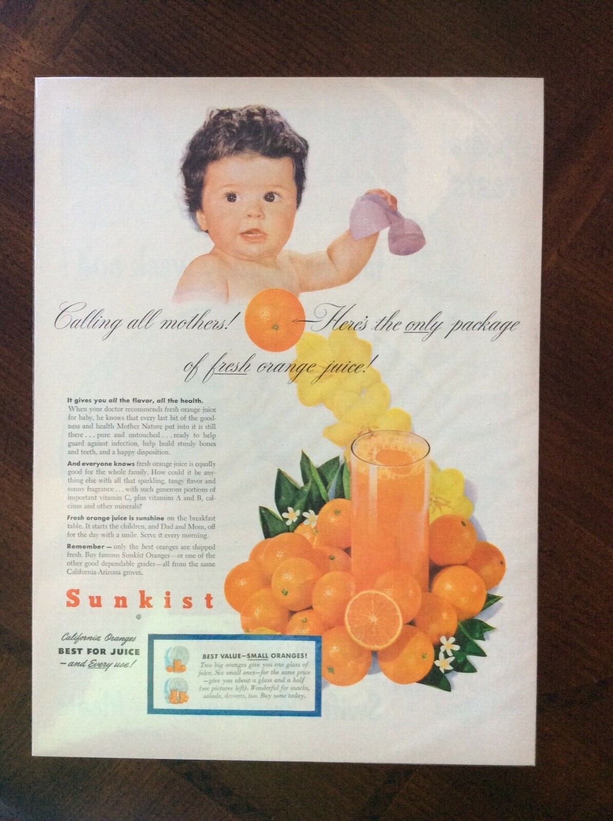 1951 vintage original color ad Sunkist Orange Juice fantastic condition ...