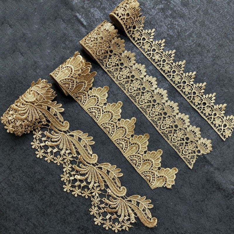 Gold Embroidered Lace Edge Trim Ribbon Decor Applique Retro DIY Sewing ...