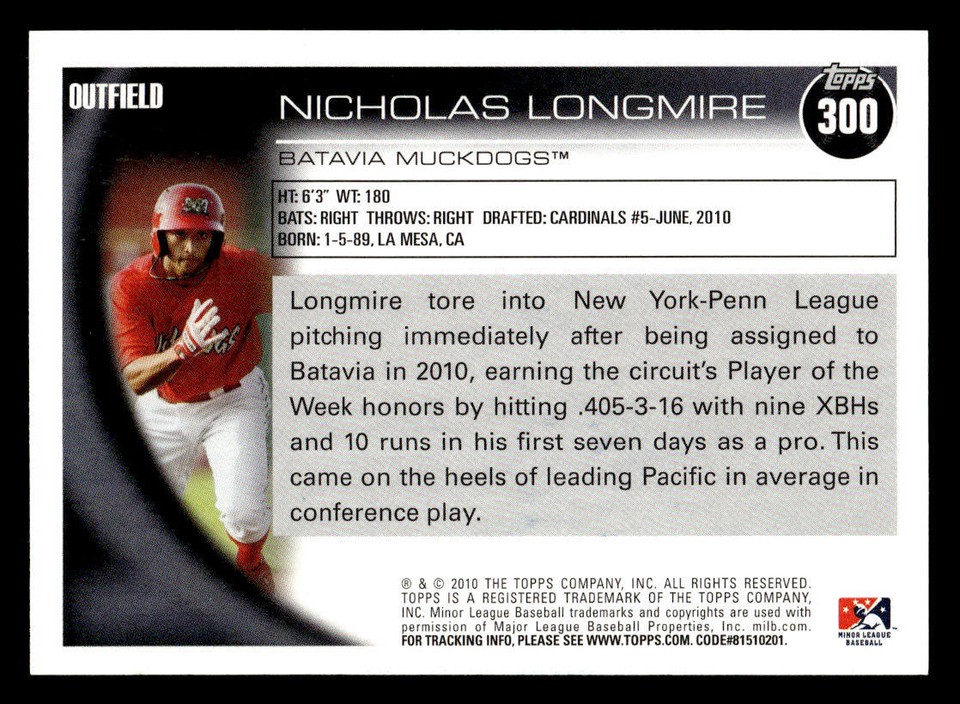 Nick Longmire signed auto 2010 Topps Pro Debut #300 Batavia Muckdogs | eBay