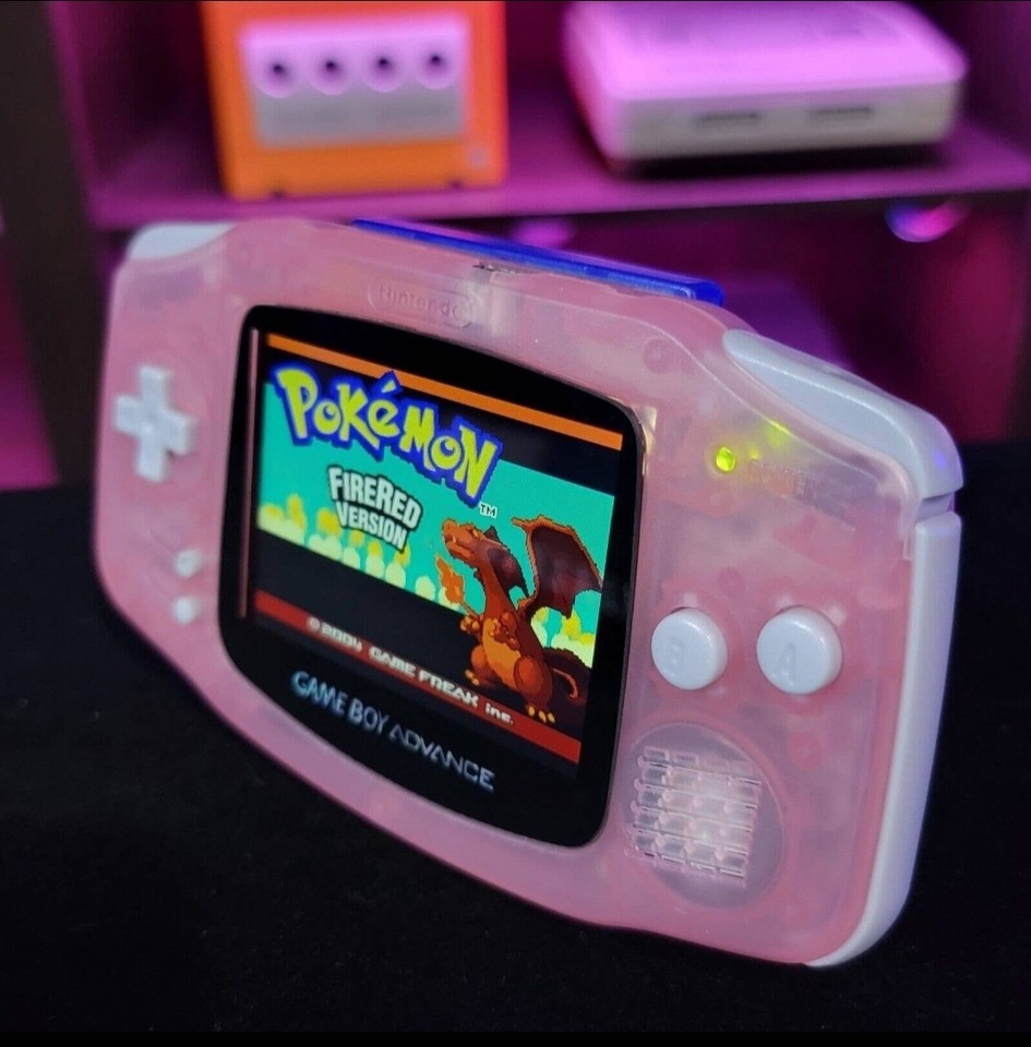 Clear Pink Game Boy Advance GBA Console with iPS V5 Backlit LCD ...