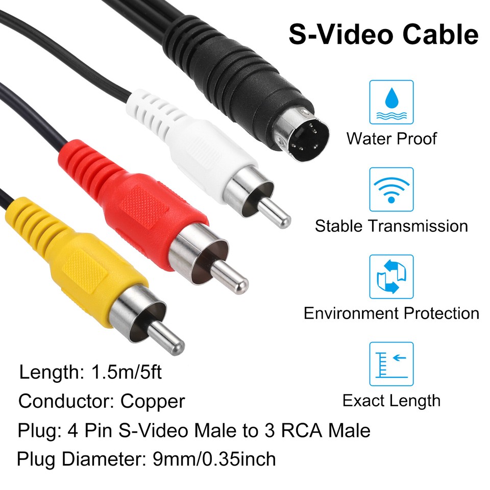 S Video Cable 5ft, 4 Pin S-Video Male to 3 RCA Male Composite Adapter ...