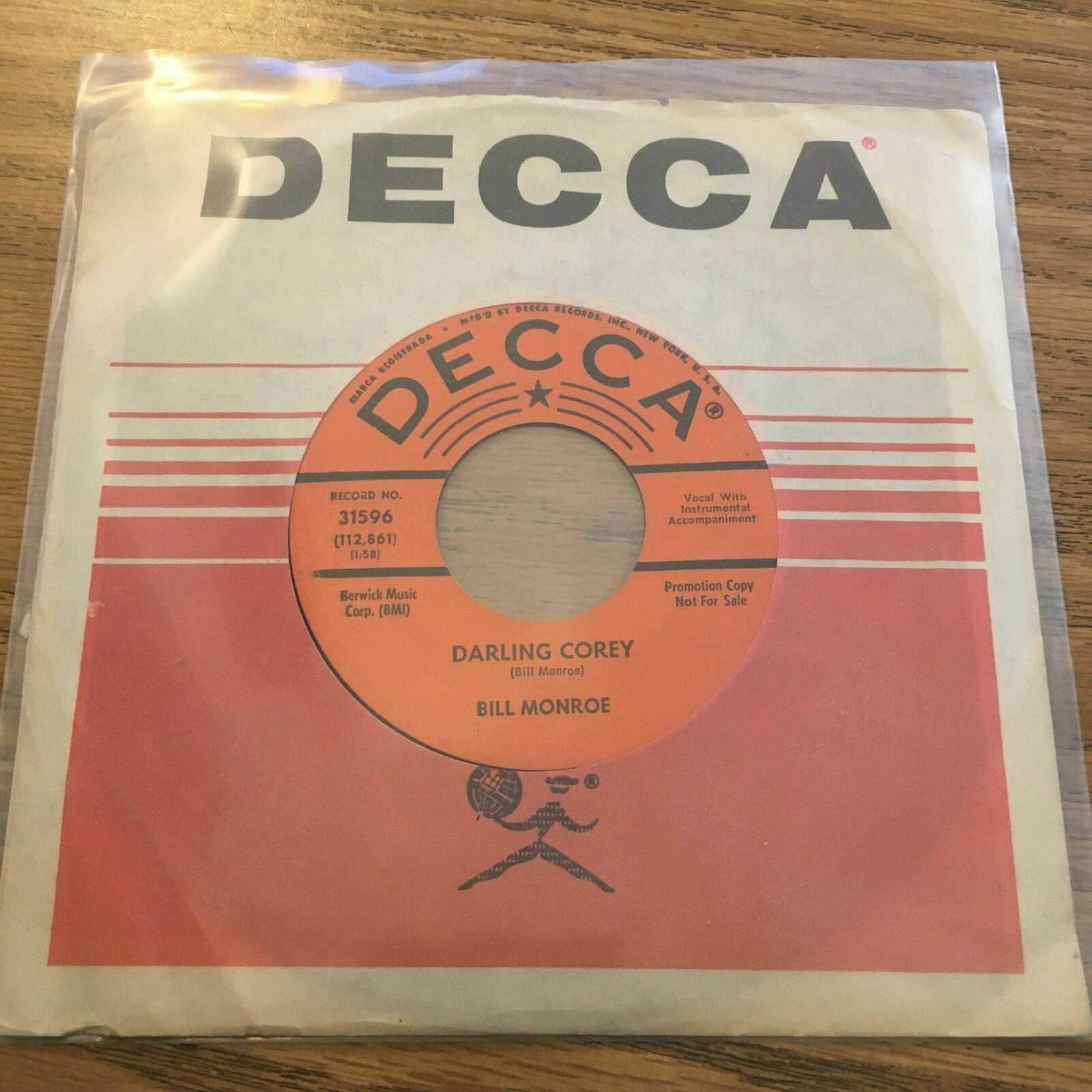 Bill Monroe "Salt Creek" "Darling Corey" (45 RPM Single) Decca Records Promo! | eBay