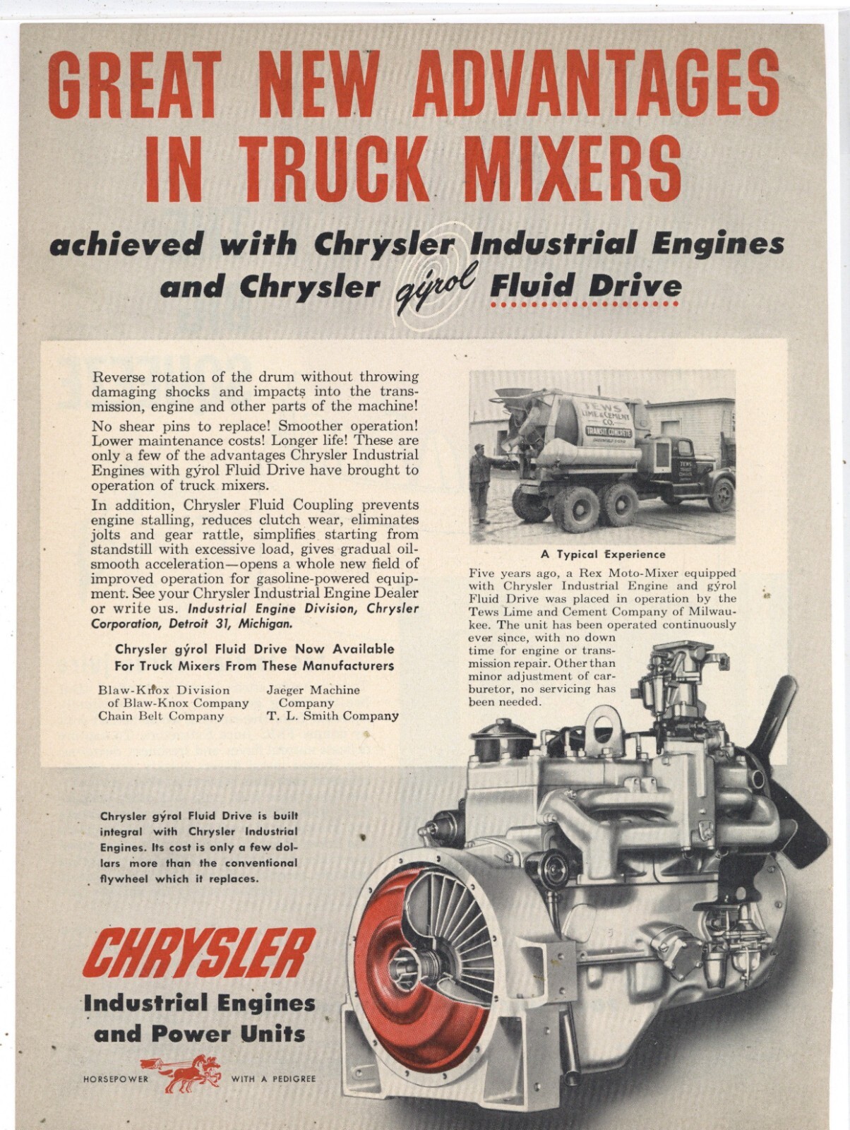 1950 Chrysler Industrial Engine Ad: Rex Moto-Mixer w/ Engine Featured ...