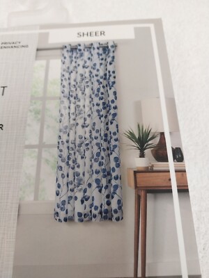 Fieldcrest Arden Cotton Sheer Curtain Botanical Leaf Cobalt Blue 50in x ...