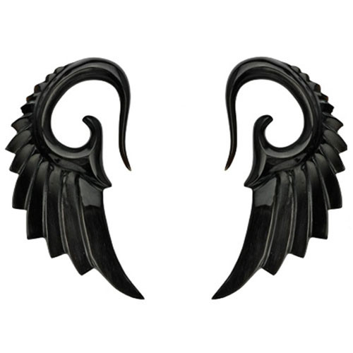 Pair of Organic Hand Carved Angelic Wing Horn Hanger Ear Plugs Tapers ...