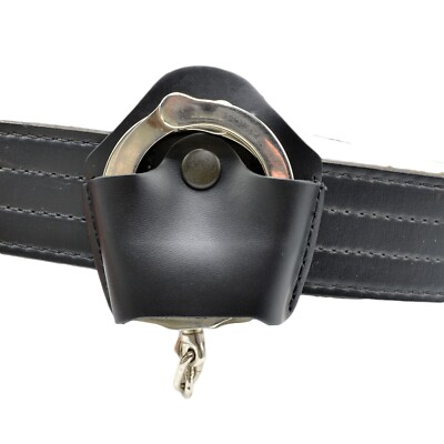 Perfect Fit Open Top Handcuff Case Black Snap Leather Cuff Pouch ...