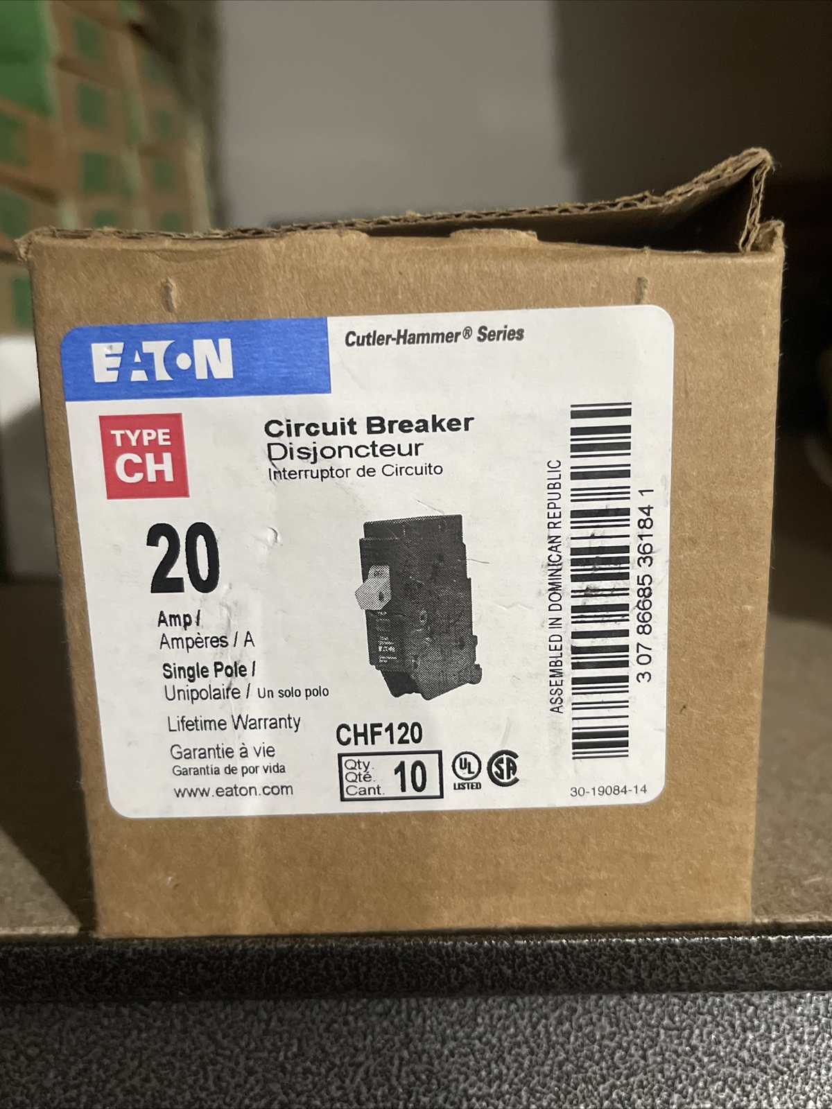 Eaton CHF120 20A Plug On 1-Pole Circuit Breaker Pack Of 10 786685361840 ...