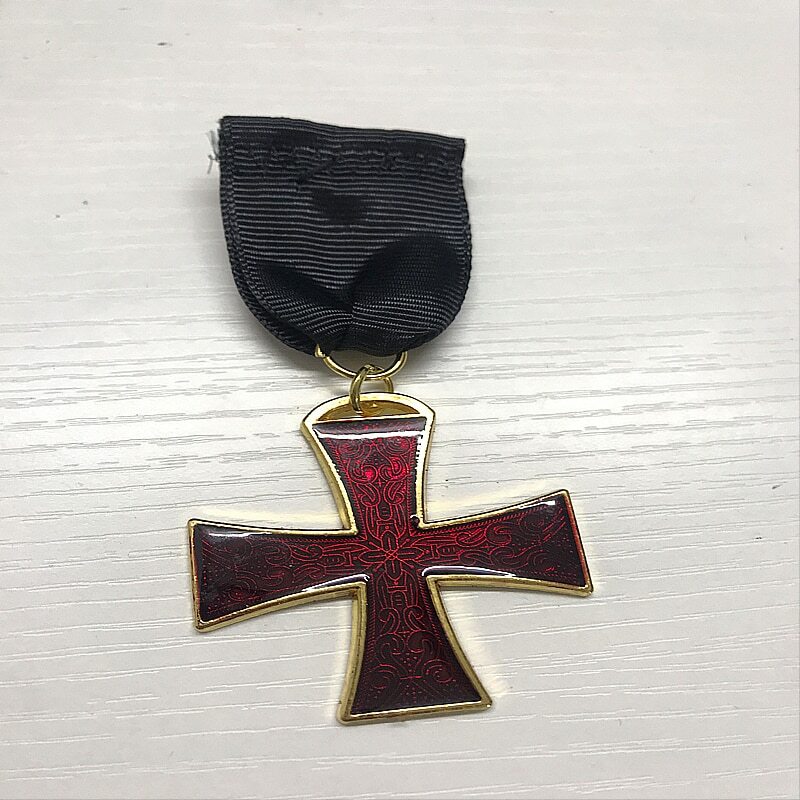 Red Knight's Templar Cross w/ Ribbon-Brass and Enameling Medieval Medal ...