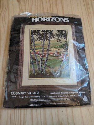 new/sealed, from 1984: Monarch Horizons Country Village needlepoint kit ...