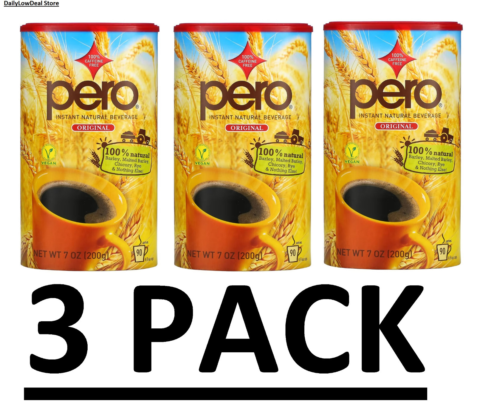 3 PACK - Pero Instant Natural Beverage Caffeine Free Original, 7 oz EXP ...